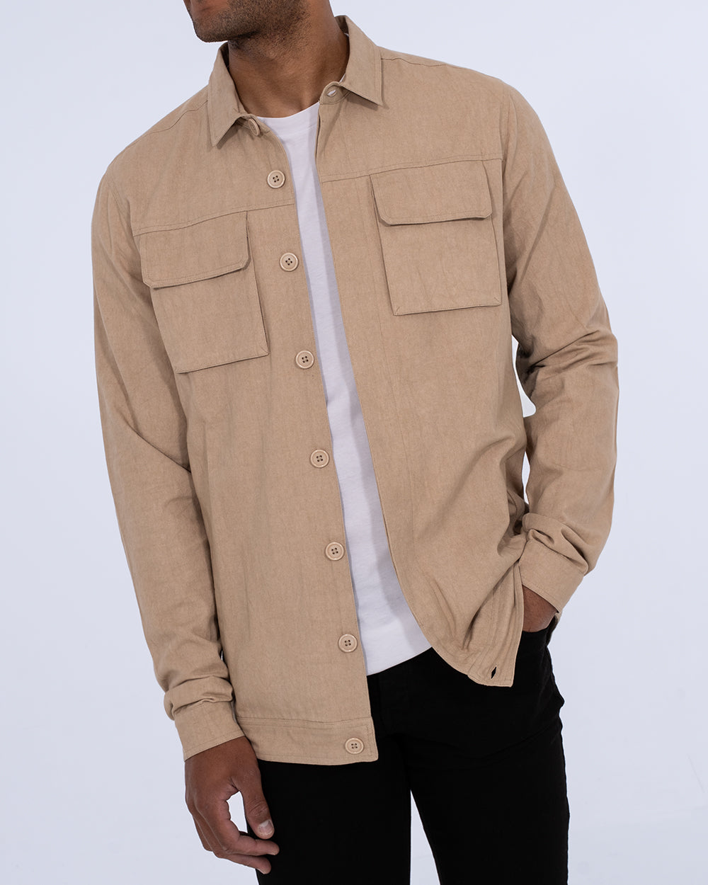 2t Linton Tall Mens Cotton Harrington Shacket (stone) | Tall Mens ...