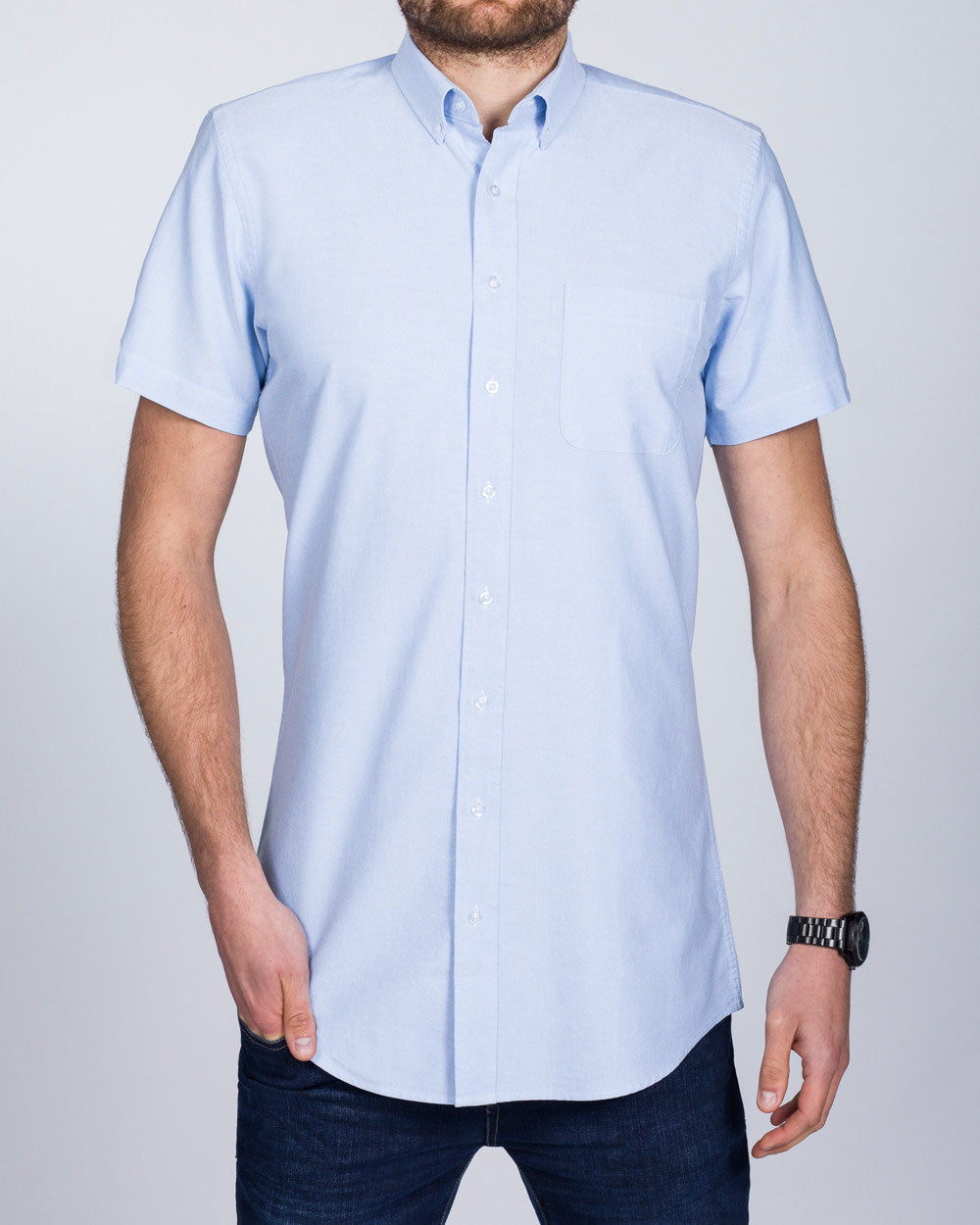 2t Extra Long Short Sleeve Shirt for tall men (sky oxford) | Tall Mens ...